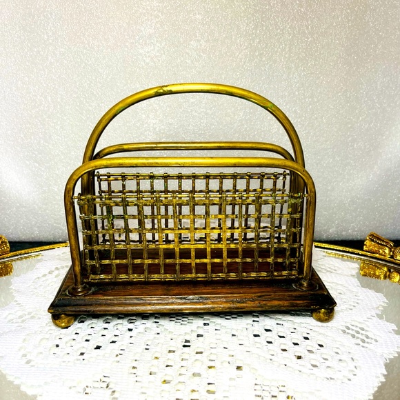 Accents | Vintage Brass Letter Holder With Wood Base | Poshmark